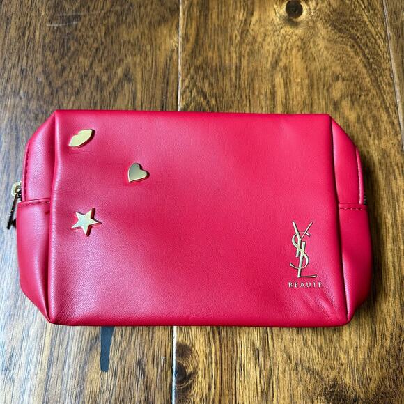 YSL, Yves Saint Laurent | Bags | Nwot Ysl Beaute Makeup Bag Red Gold ...
